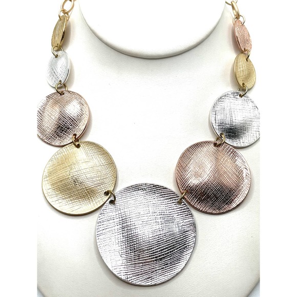 St Thomas | Jewelry | St Thomas Tri Tone Textured Metal Disc Statement ...